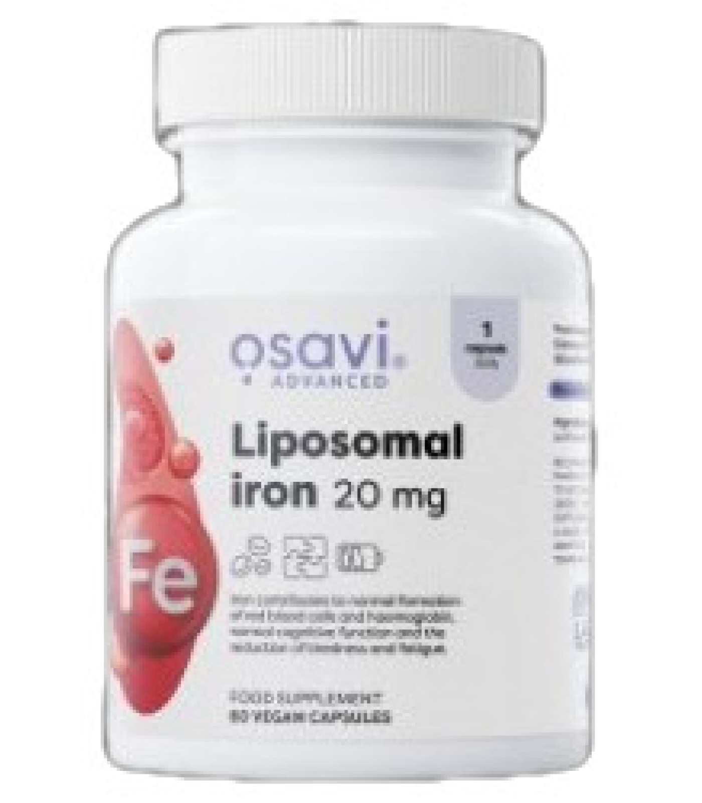 Osavi - Liposomal Iron 20 mg | as Iron Bisglycinate / 60 капсули, 60 дози