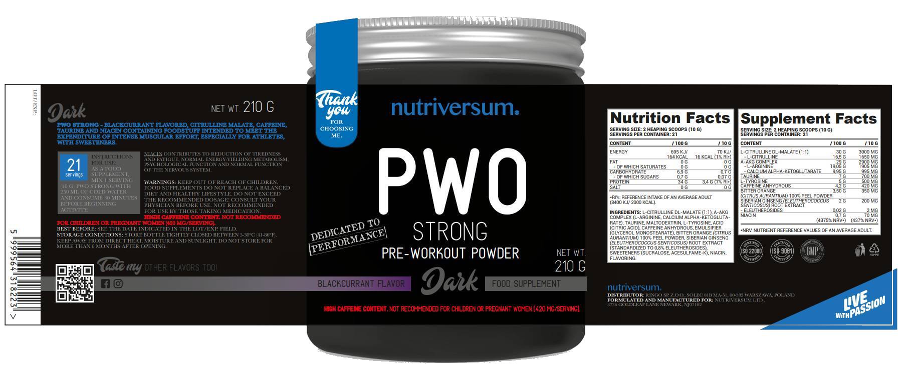 Nutriversum - PWO Strong | Pre-Workout / 210 gr.